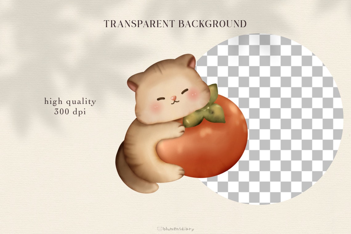 Watercolor Cat Chuseok Clip Art: Kawaii Korean Thanksgiving Pngs - Etsy