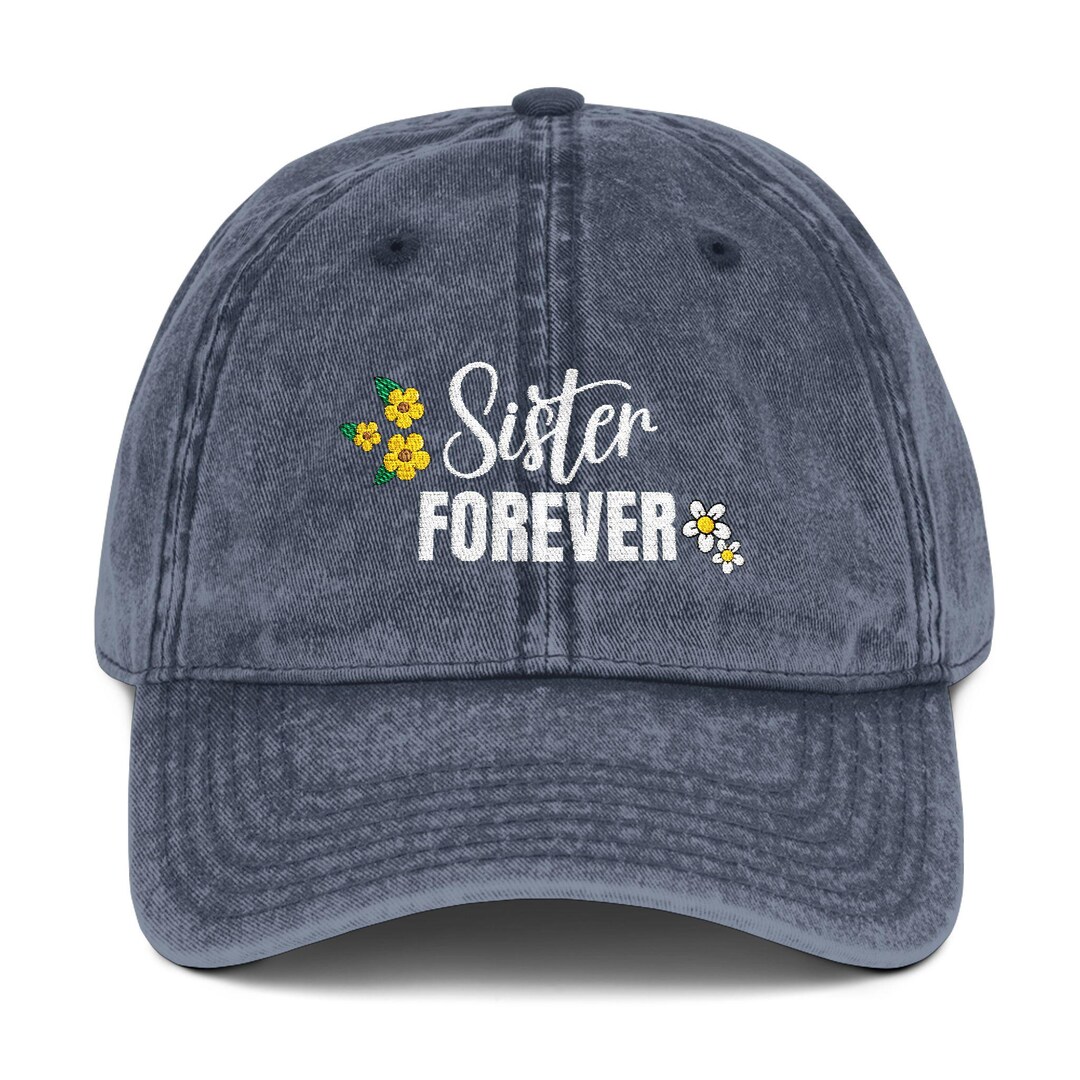 Sister Forever Denim Baseball Cap Embroidered Floral Sister Hat Cute ...