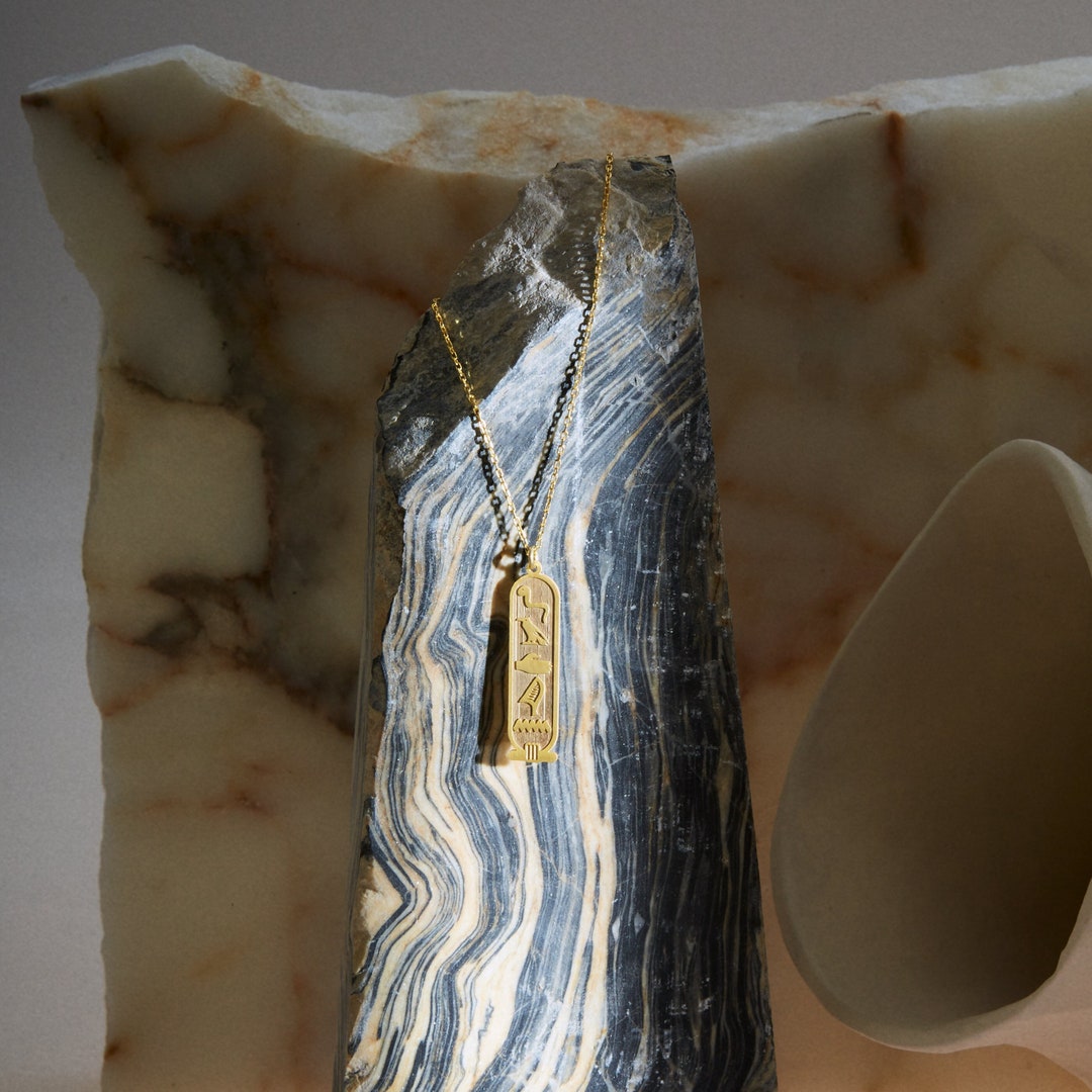 14K Gold Egypt Cartouche Necklace, Egyptian Hieroglyphic Cartouche ...