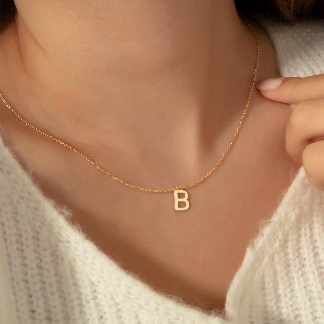 14k Solid Gold Letter Necklace, Custom Initial Necklace, Personalized ...