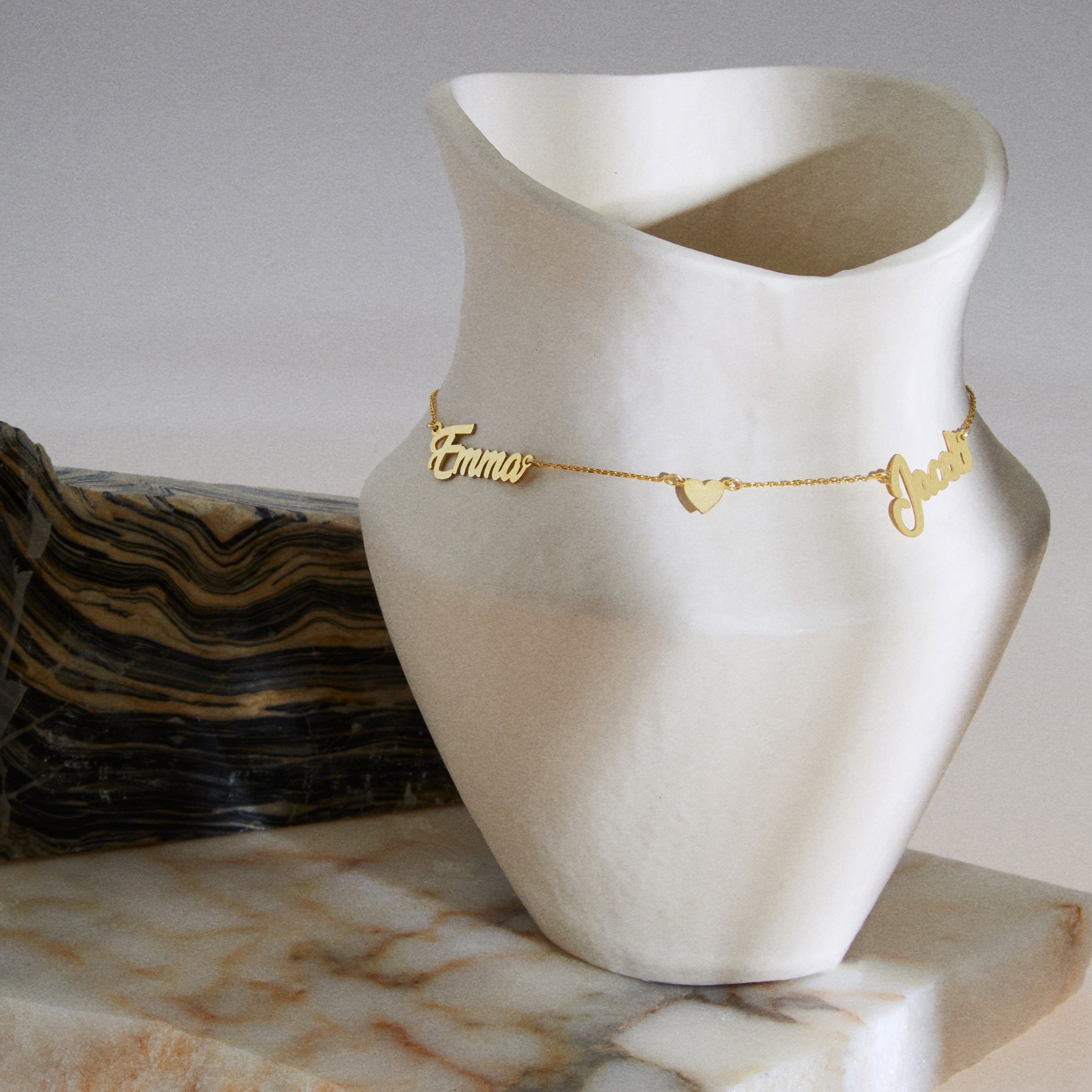 14K Gold Two Name Necklace, 2 Names Necklace, Custom Double Name ...