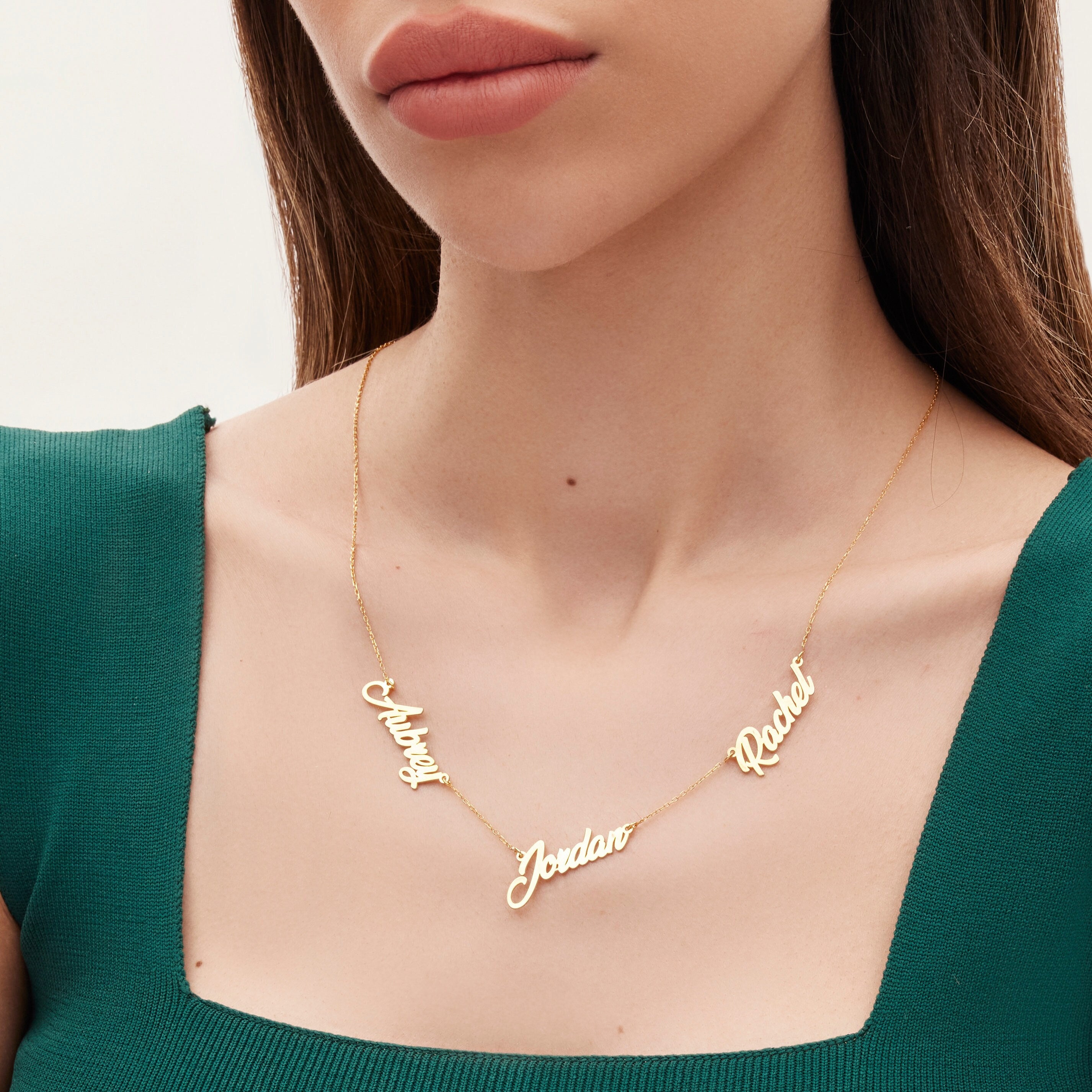 14K Gold Multiple Name Necklace, Family Name Necklace for Mom ...