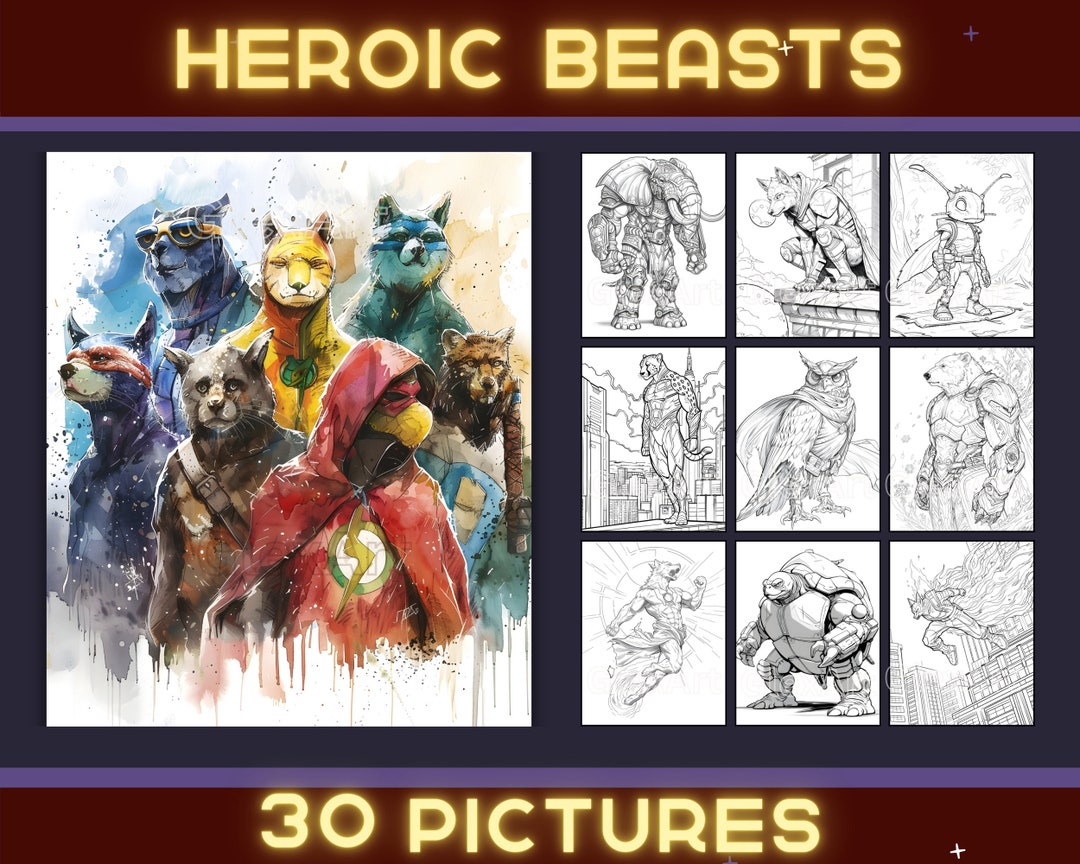 Heroic Beasts: Superhero Animal Coloring Book, Action-packed Adventures ...