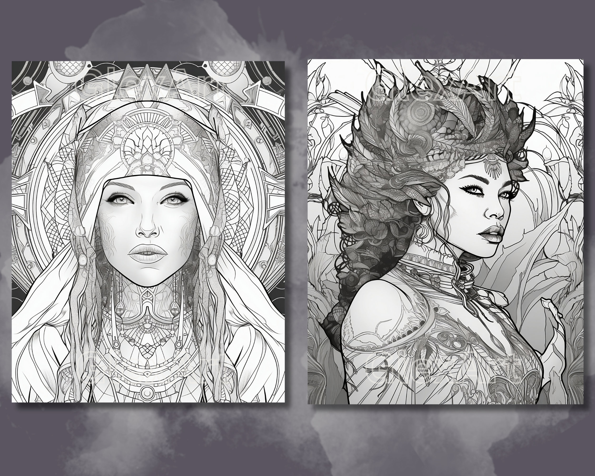 Mystic Women: Portraits Coloring Book, Dark Fantasy Magical Art for ...