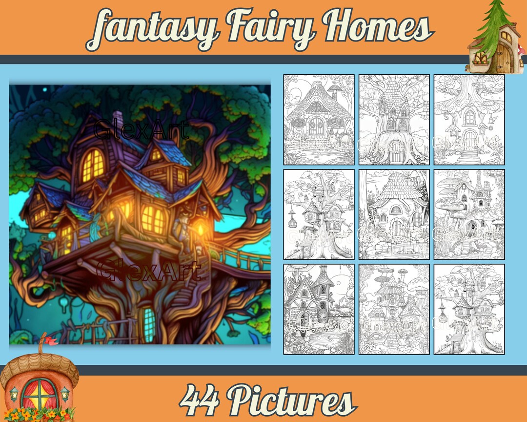 Fantasy Fairy Homes: Enchanted Dreamy Coloring Book, Magical Dwellings ...