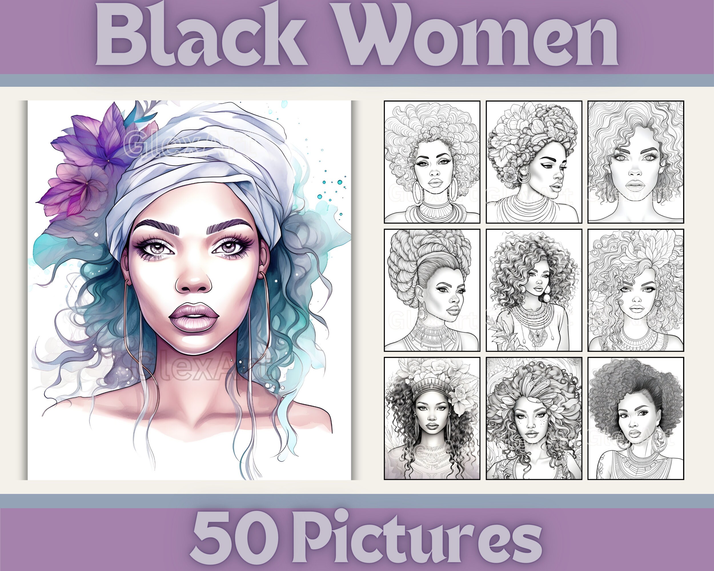 Black Women: Inspiring Portraits Coloring Book, Empowering Cultural Art ...