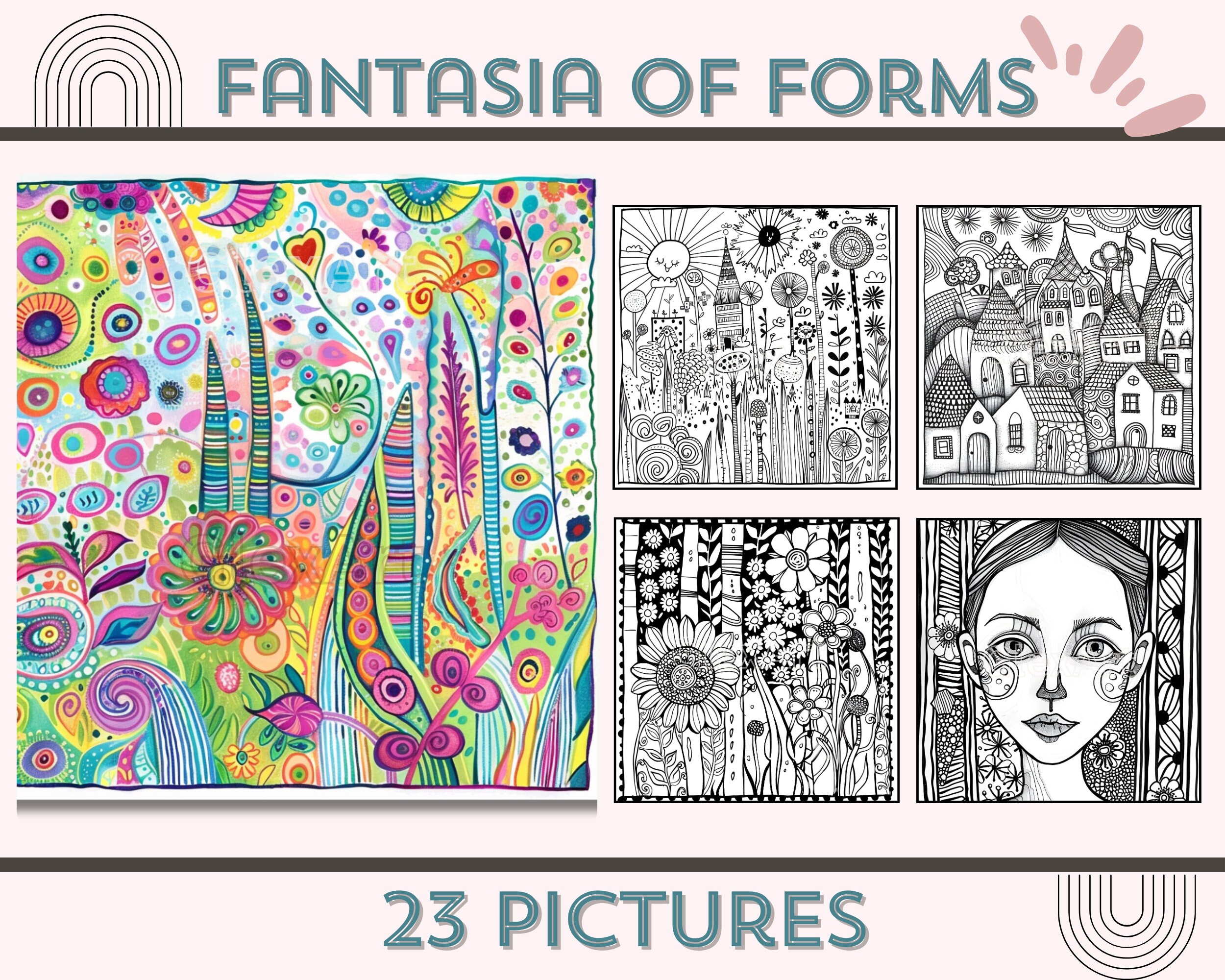 Fantasia of Forms: Eclectic Art Coloring Book, Whimsical Abstract ...