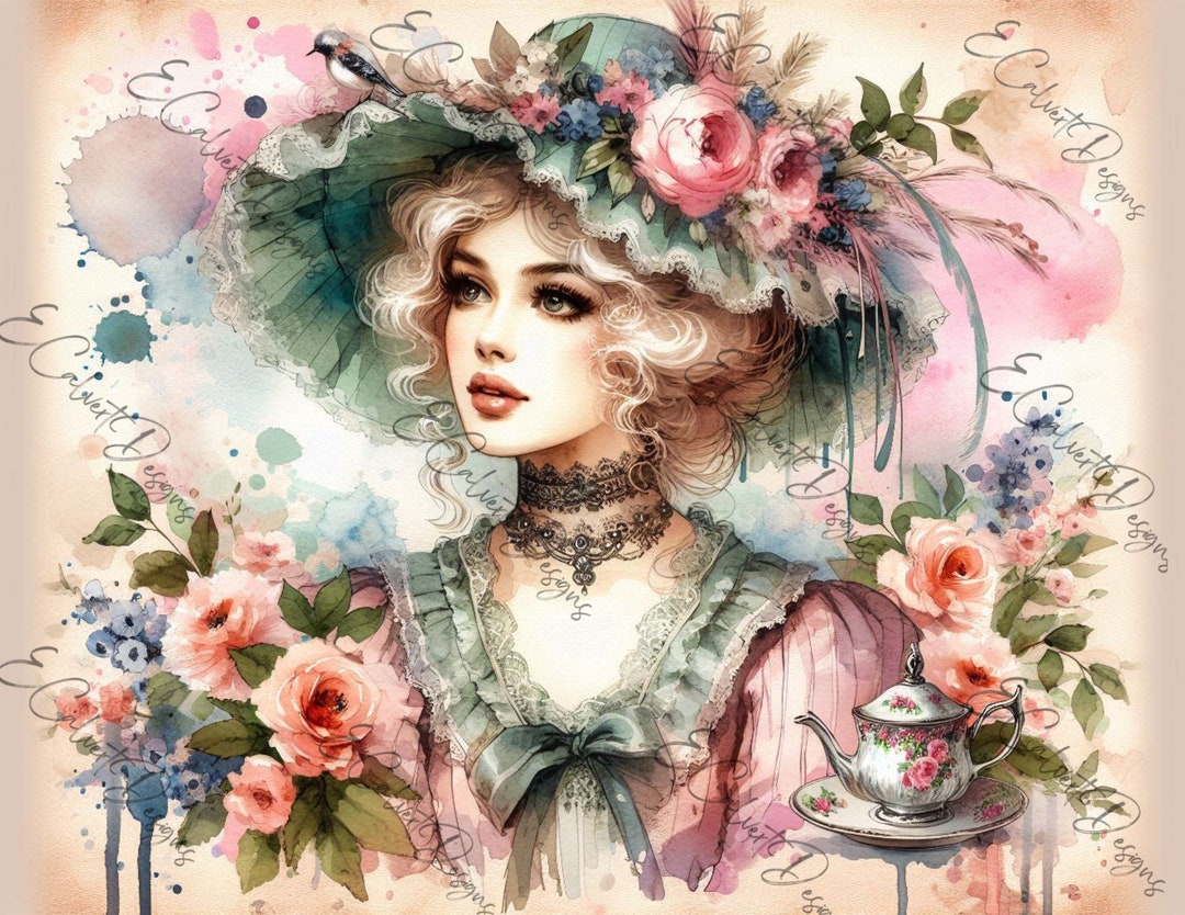 Vintage Shabby Chic Lady Digital Download A4 Rice Paper Decoupage ...
