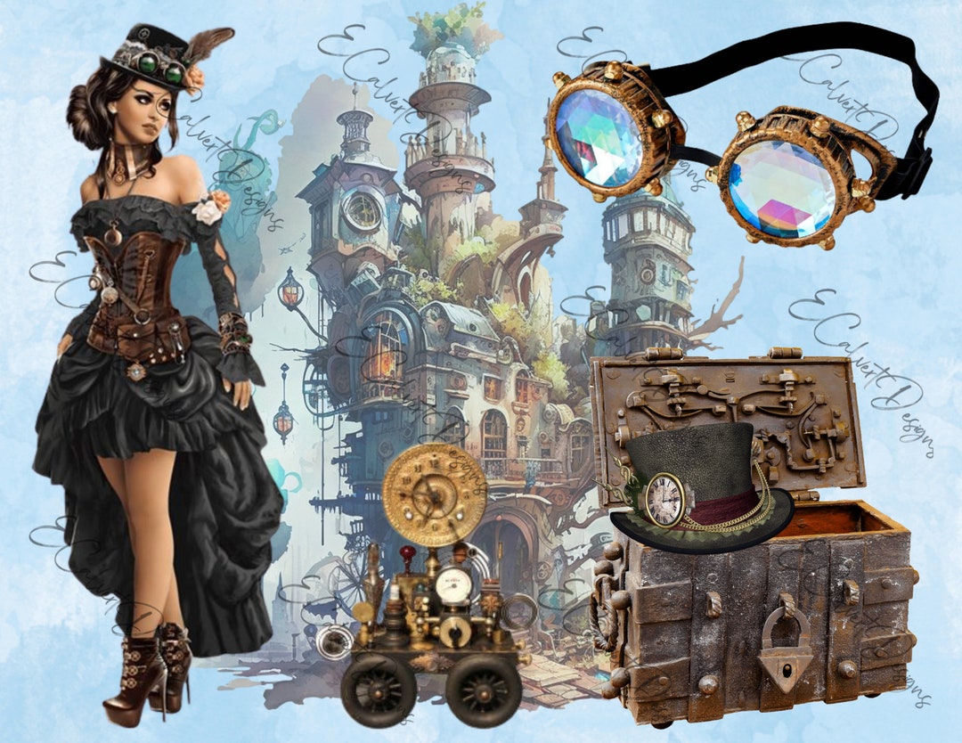 Steampunk City Fantasy Digitals for Rice Paper Decoupage Download PNG ...