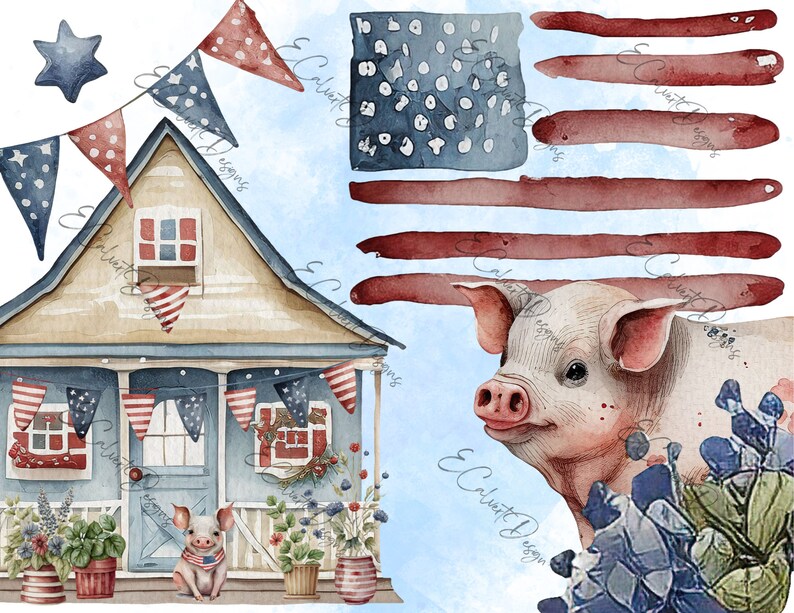 5 Digitals for Rice Paper Decoupage Watercolor Patriotic - Etsy