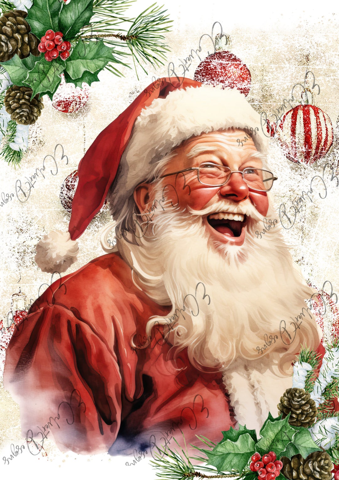 Santa Claus A4 Digitals for Rice Paper Decoupage Watercolor - Etsy