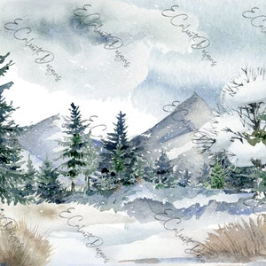 Two Winter Christmas Scenes Digital for Rice Paper Decoupage Watercolor ...