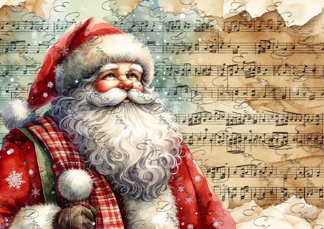 Santa Music Christmas Digital Download A4 Rice Paper Decoupage Journal ...