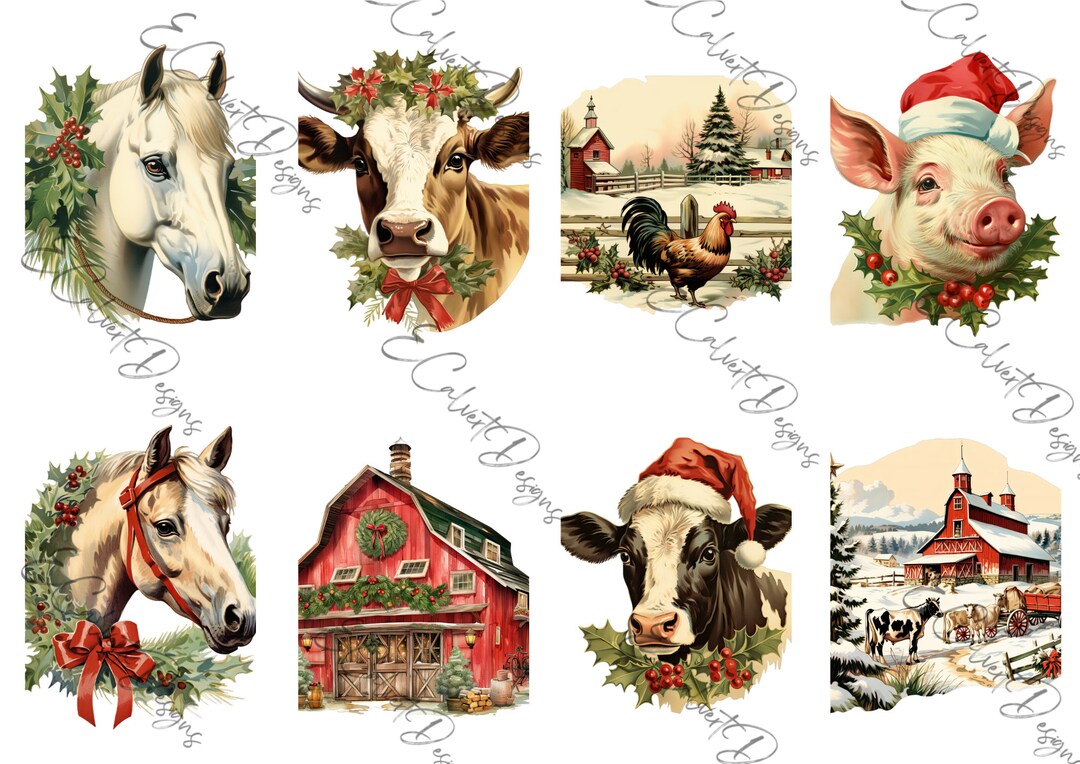2.5x3 Christmas Farm Horse Barn Cows Pigs Snow Digital Download for ...