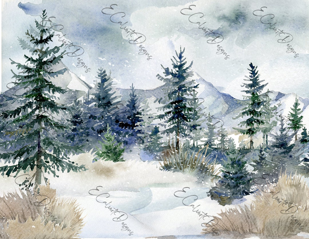 Two Winter Christmas Scenes Digital for Rice Paper Decoupage Watercolor ...