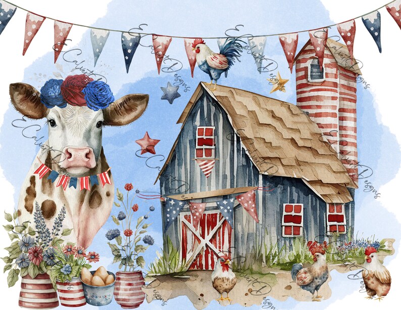 5 Digitals for Rice Paper Decoupage Watercolor Patriotic - Etsy