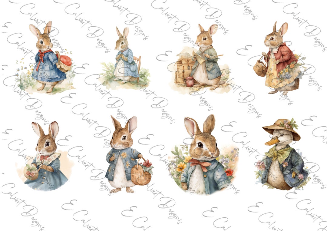 2.5x3 Easter Bunny Peter Rabbit Duck Mama Rabbit Fussy Cut Digital ...