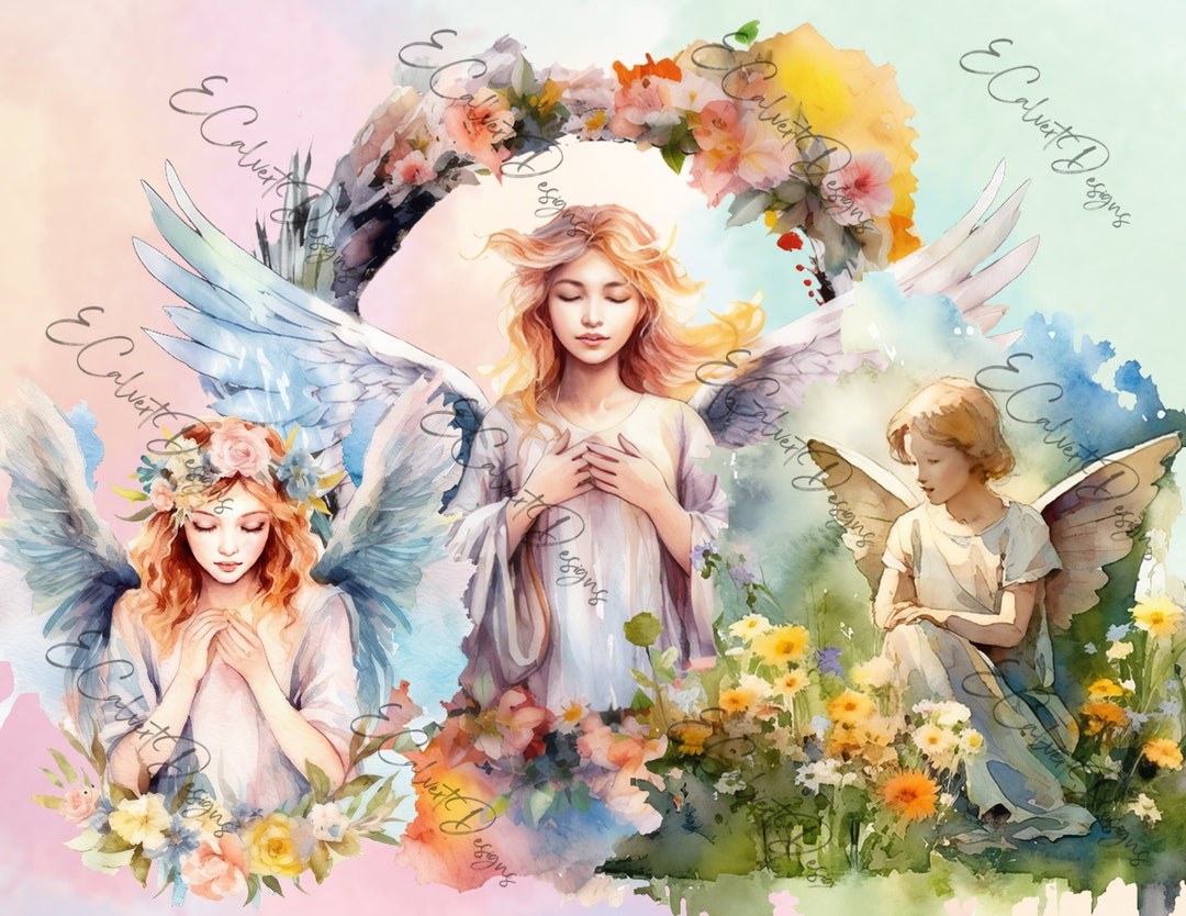 Girl Angels Pray Digital for Rice Paper Decoupage Watercolor Baby ...
