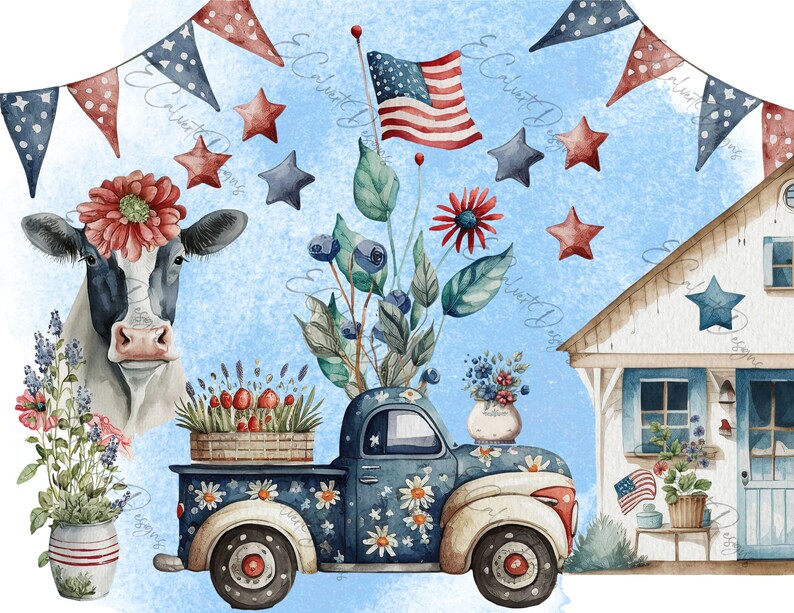 5 Digitals for Rice Paper Decoupage Watercolor Patriotic - Etsy