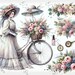 Shabby Chic Lady Bicycle Birds Flowers Vintage Digital Download A4 Rice ...