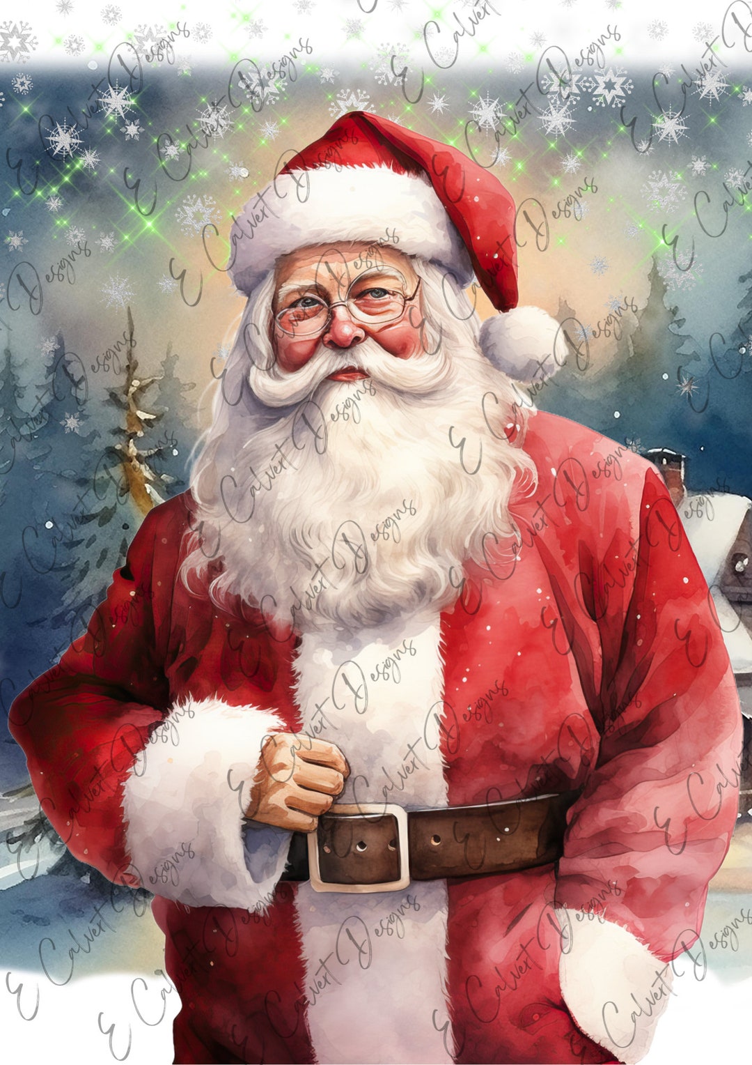 Santa Claus A4 Digitals for Rice Paper Decoupage Watercolor - Etsy