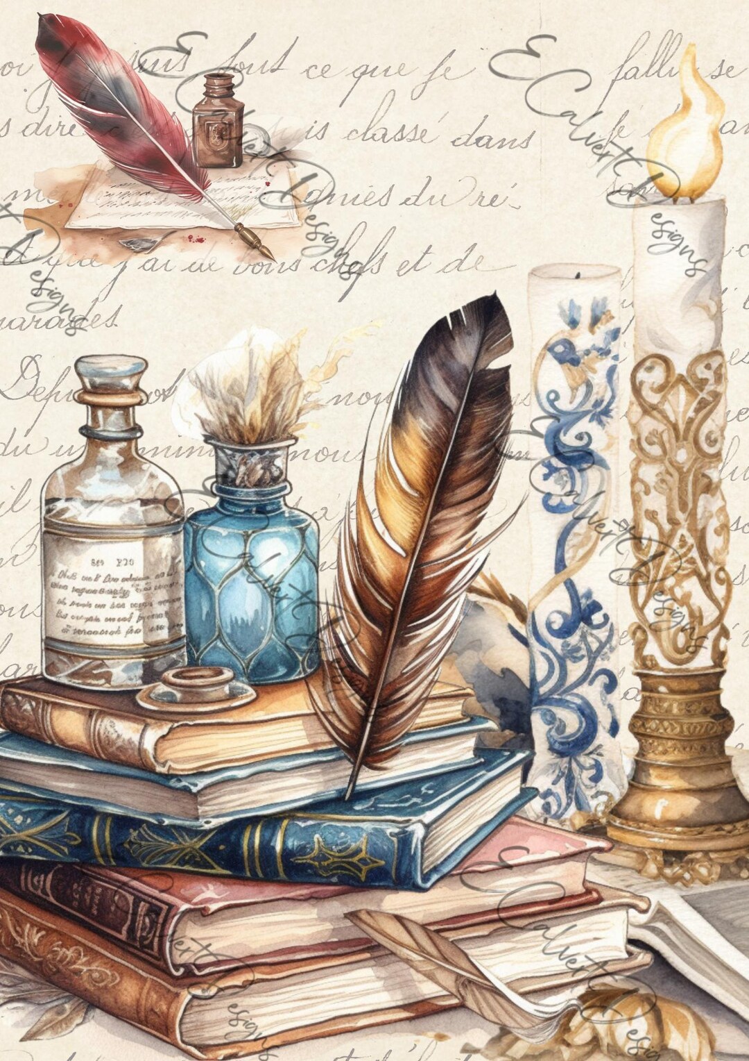 Writing, Books, Feather Pen, Ink, Candles, Digital Download, A4, Rice ...