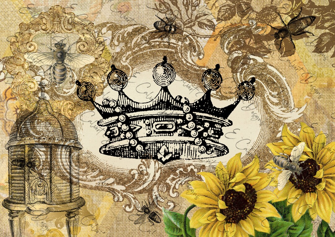 Crown, Sunflower, Bee Hive, Bees, Watercolor Digital Download A4 Rice ...