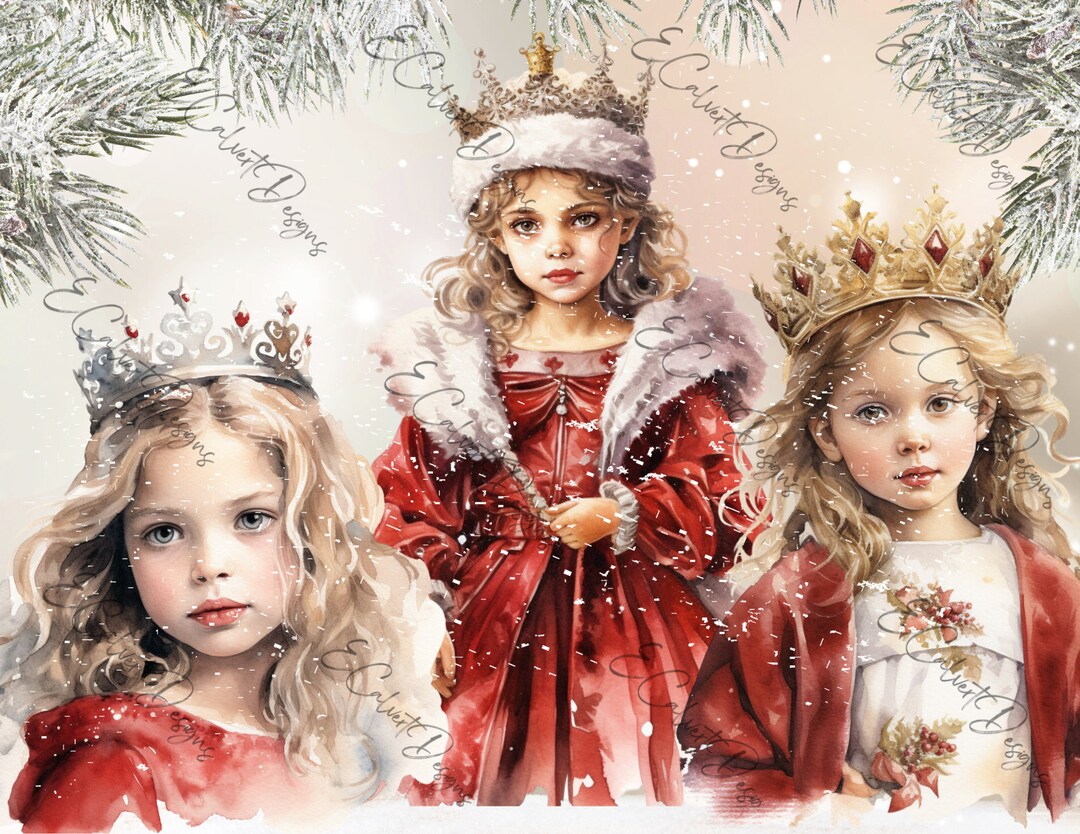 Three Adorable Christmas Princesses Digitals for Rice Paper Decoupage ...