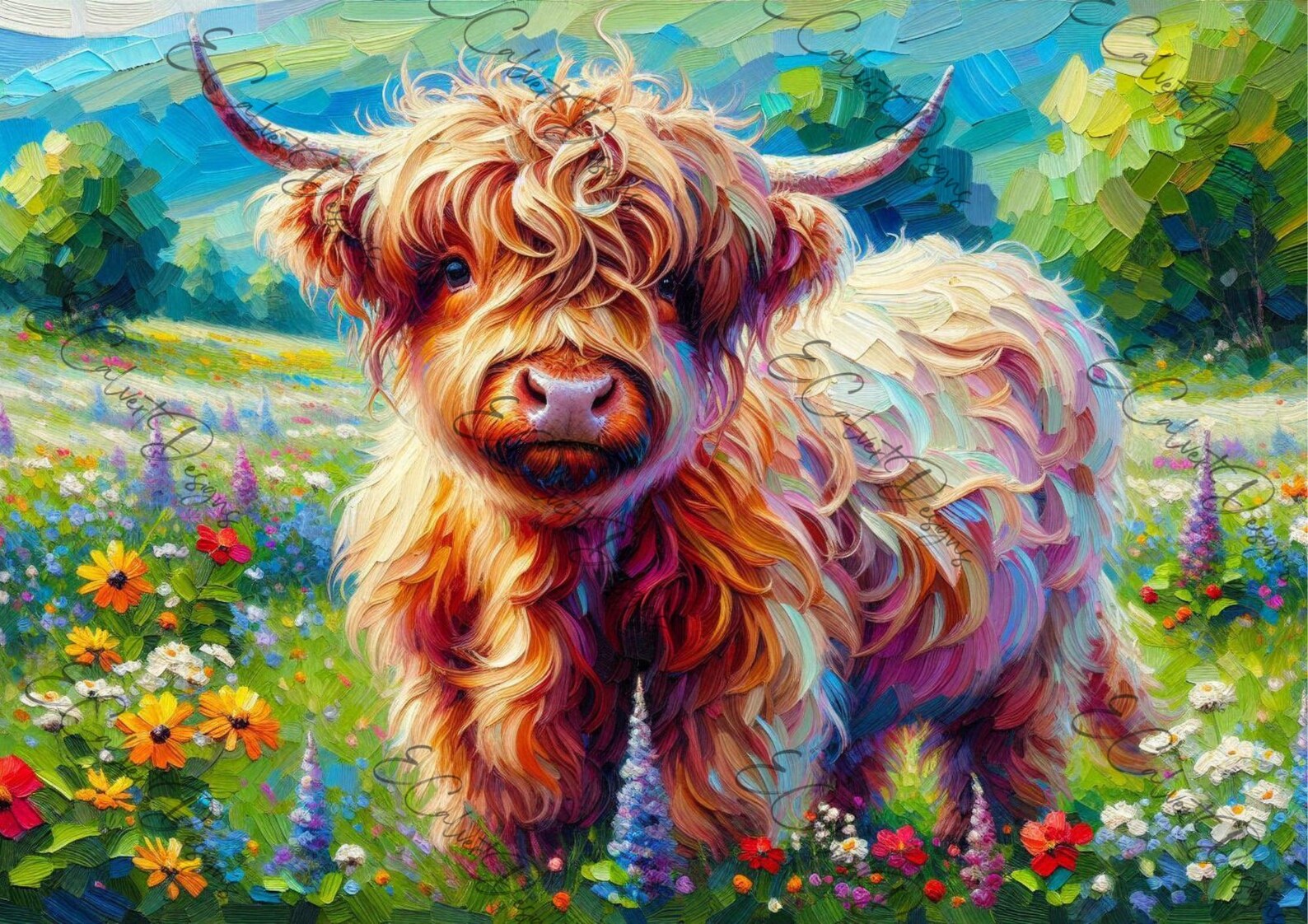 Highland Cow Abstract Painting Looks Like Oil Painting Digital Download ...
