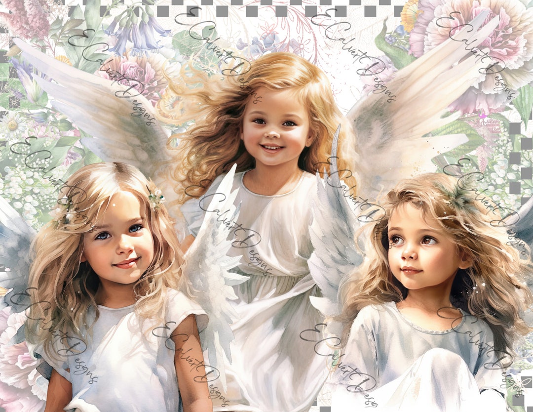 Little Girl Angels Digital for Rice Paper Decoupage Watercolor Baby ...