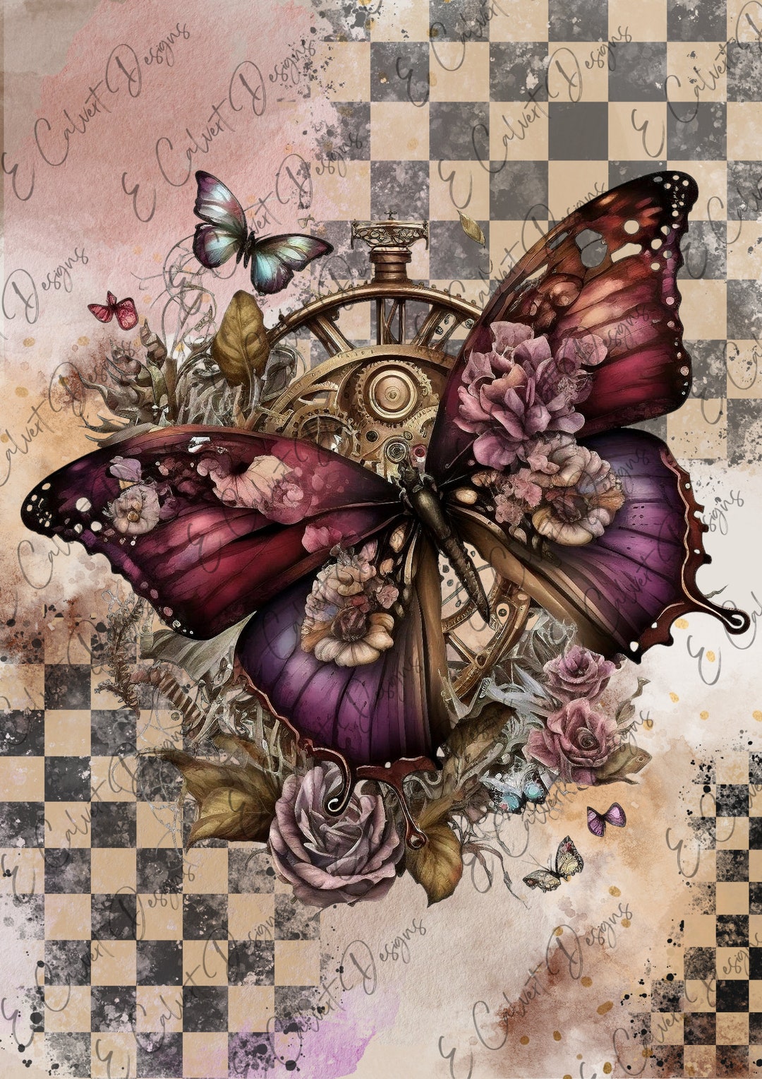 Steampunk Butterfly Digital for Rice Paper Decoupage Download PNG ...