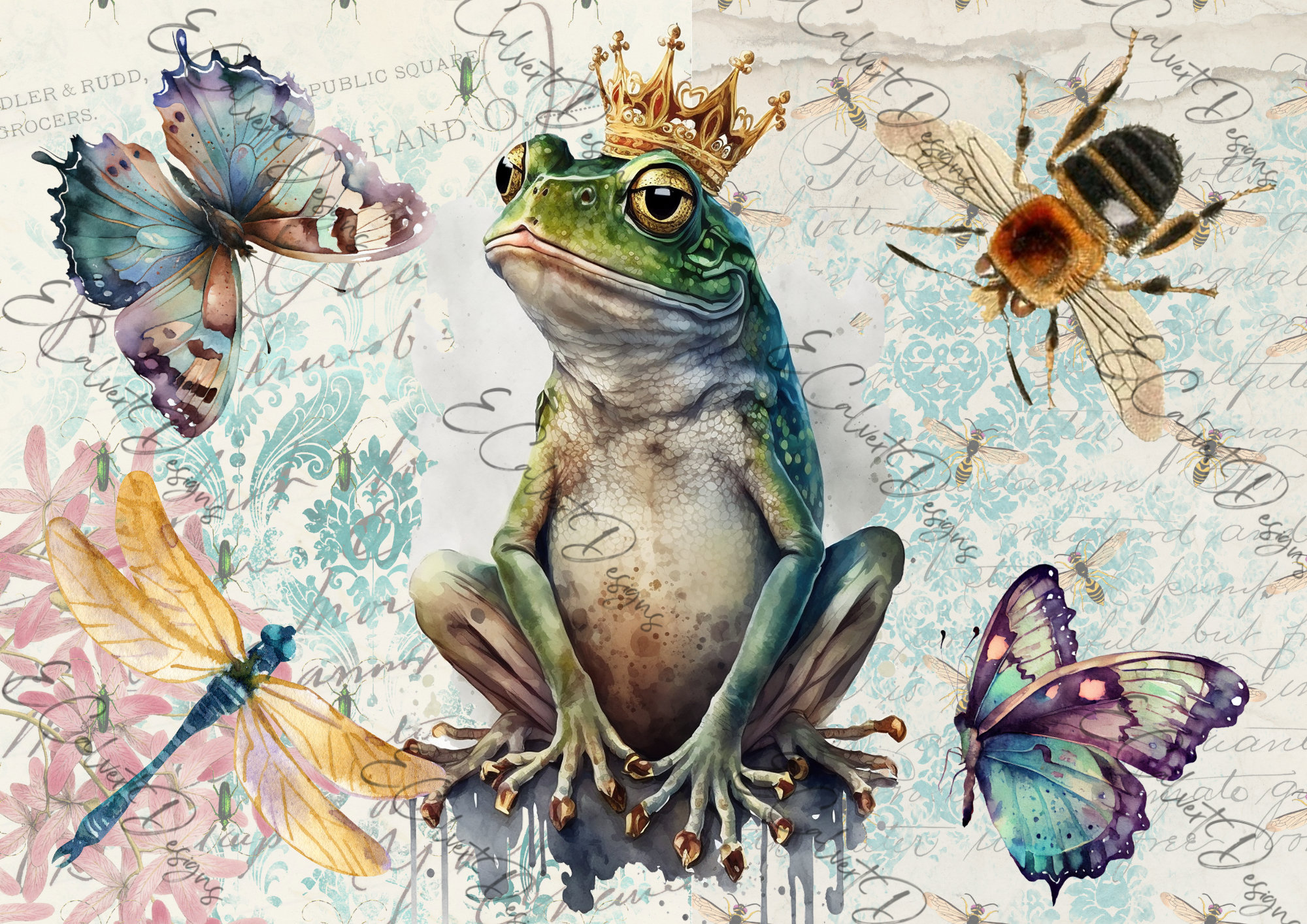 Frog Prince Digitals for Rice Paper Decoupage Watercolor A4 Paper ...