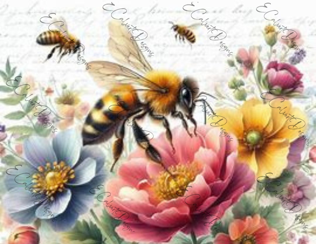 Bees and Flowers Digital Download A4 Rice Paper Decoupage Journal ...