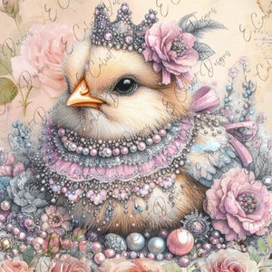 Print Only** Easter Chicks With Bling Crown Pink Roses Pearls Baby ...
