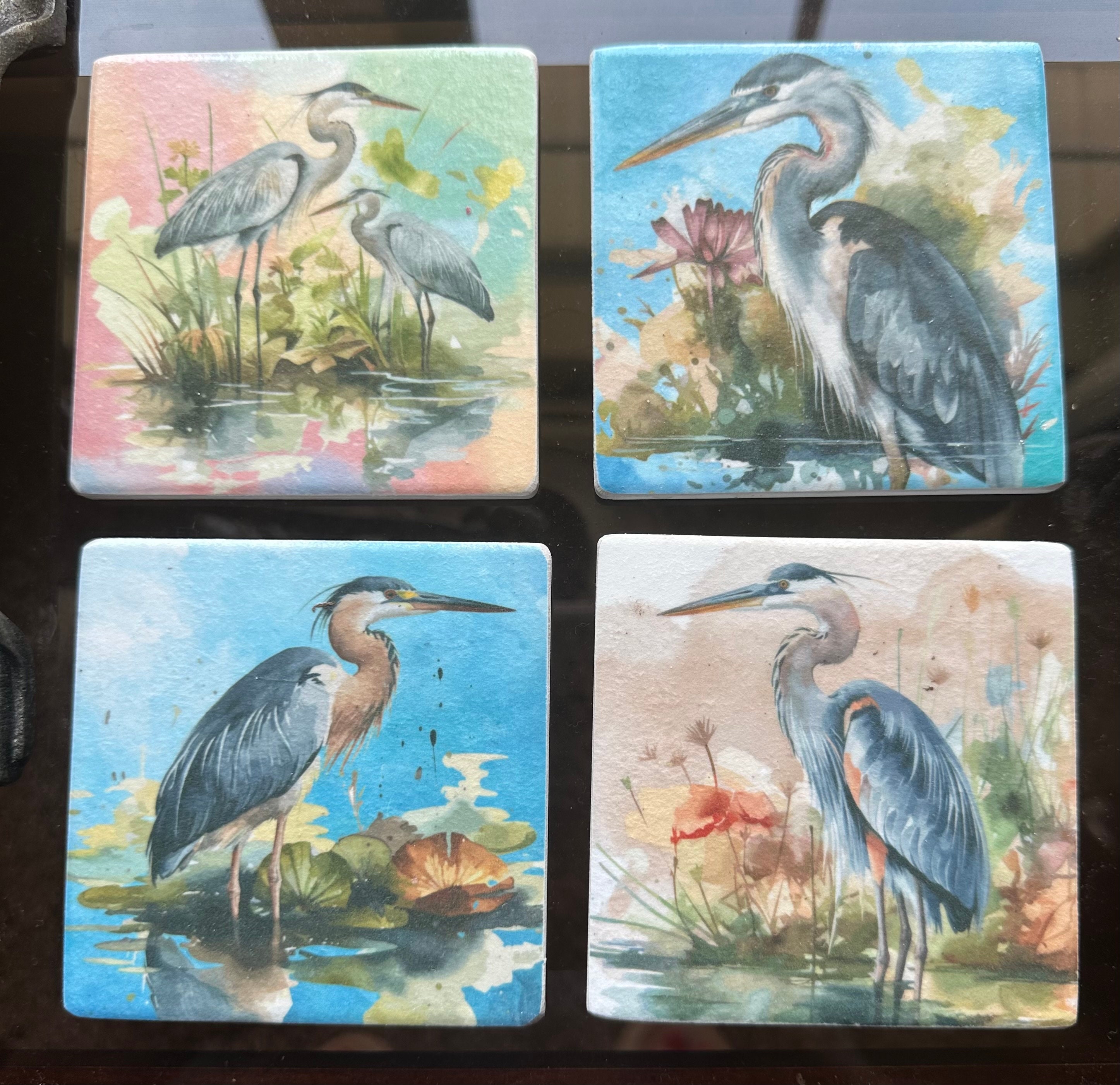 8 Heron Coaster Digitals for Rice Paper Decoupage 4in X 4in Watercolor ...
