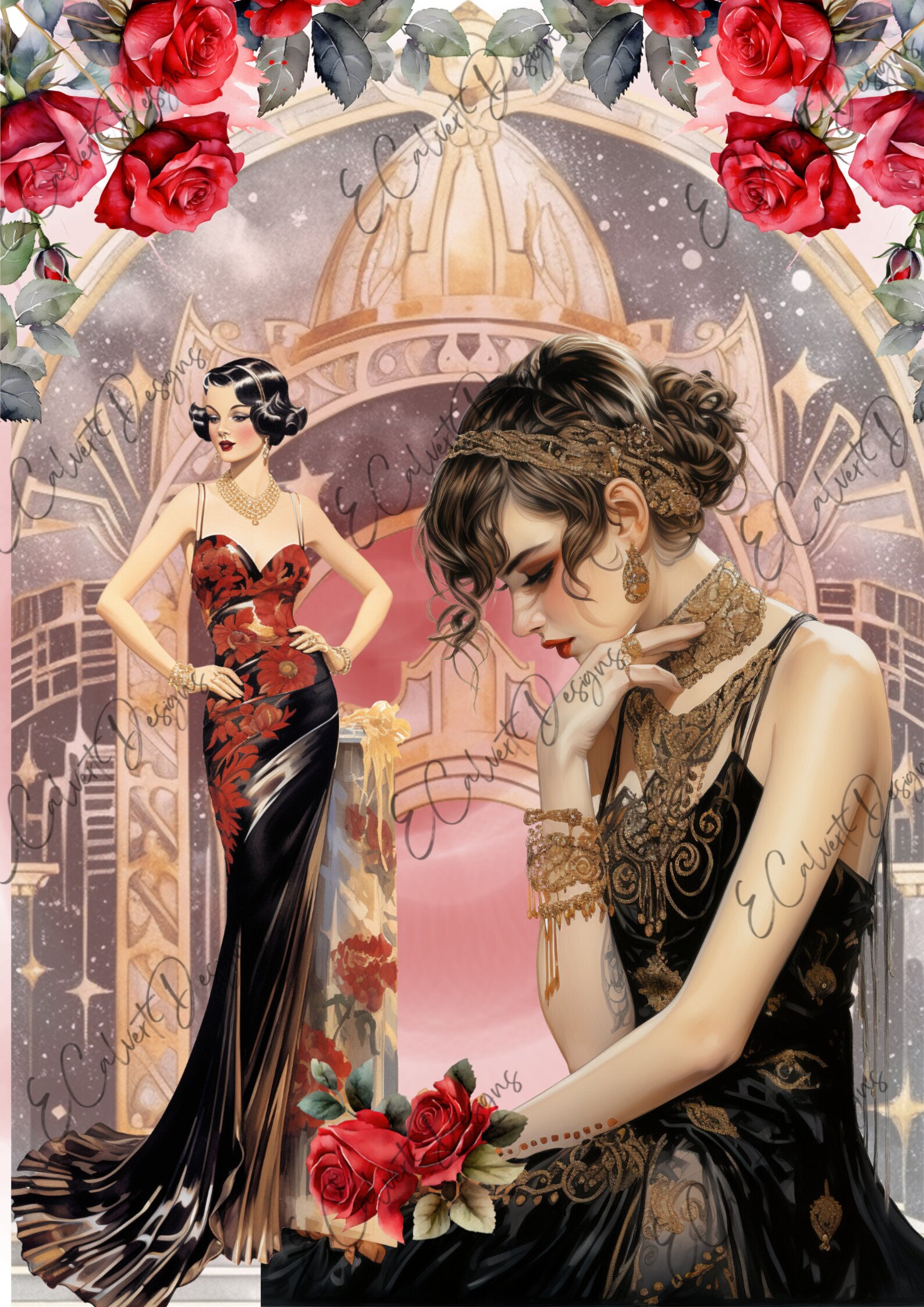 1920's #5 Flapper Party Girl Table Dress Glamorous Decoupage Digital ...