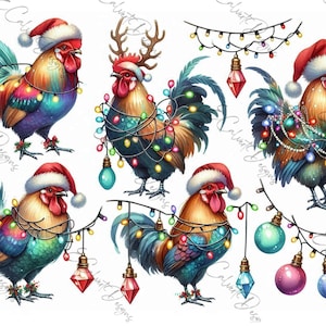 3 Sets Christmas Roosters Fussy Cuts String Lights Santa Hat, Reindeer ...
