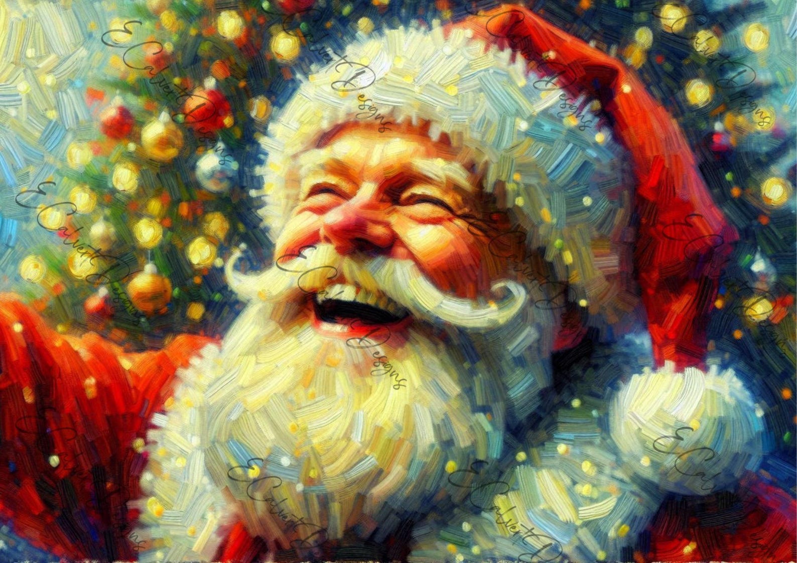 Abstract Whimsical Santa Claus Vibrate Color Oil Painting Snow ...