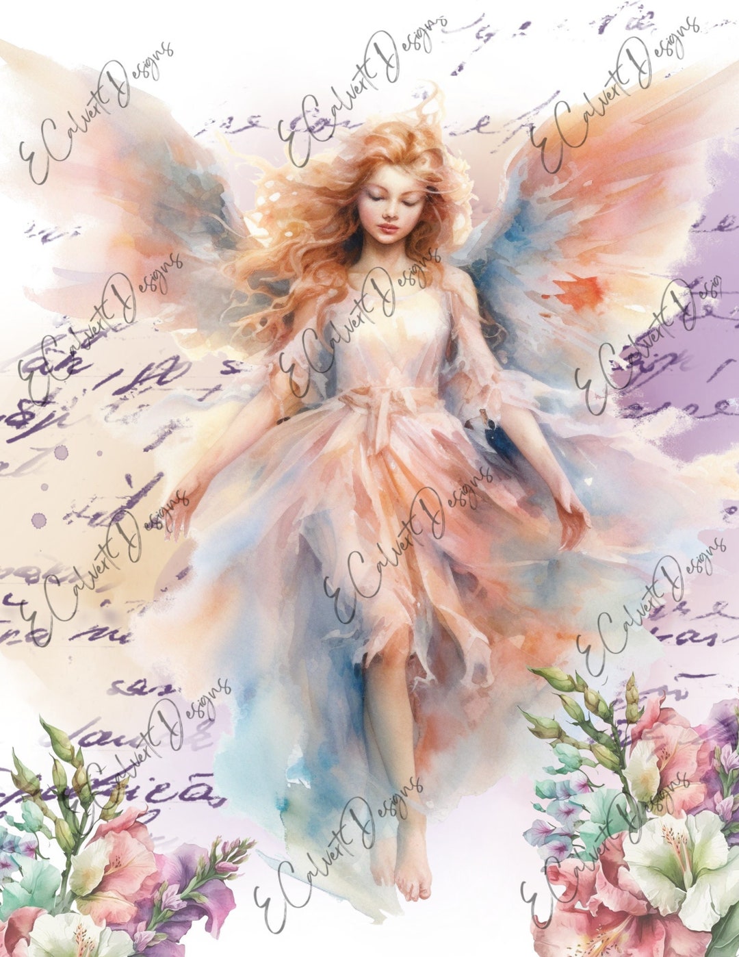 2 Sizes Angel From Heaven Digitals for Rice Paper Decoupage Pastels ...