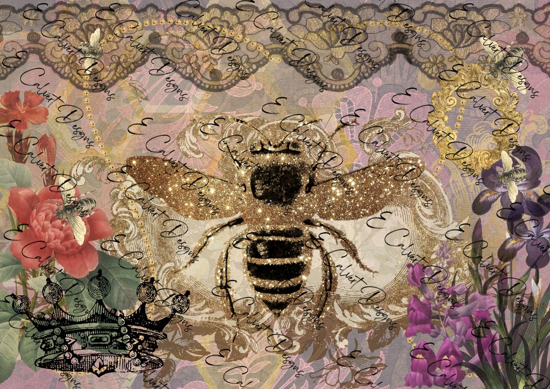 Sparkle Bee, Floral, Lace, Crown, Watercolor Digital Download A4 Rice ...
