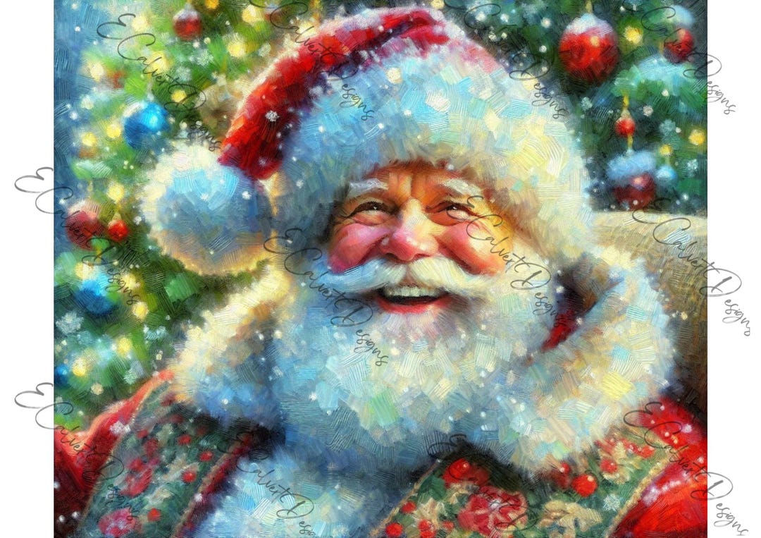 Abstract Whimsical Santa Claus Vibrate Color Oil Painting Snow ...