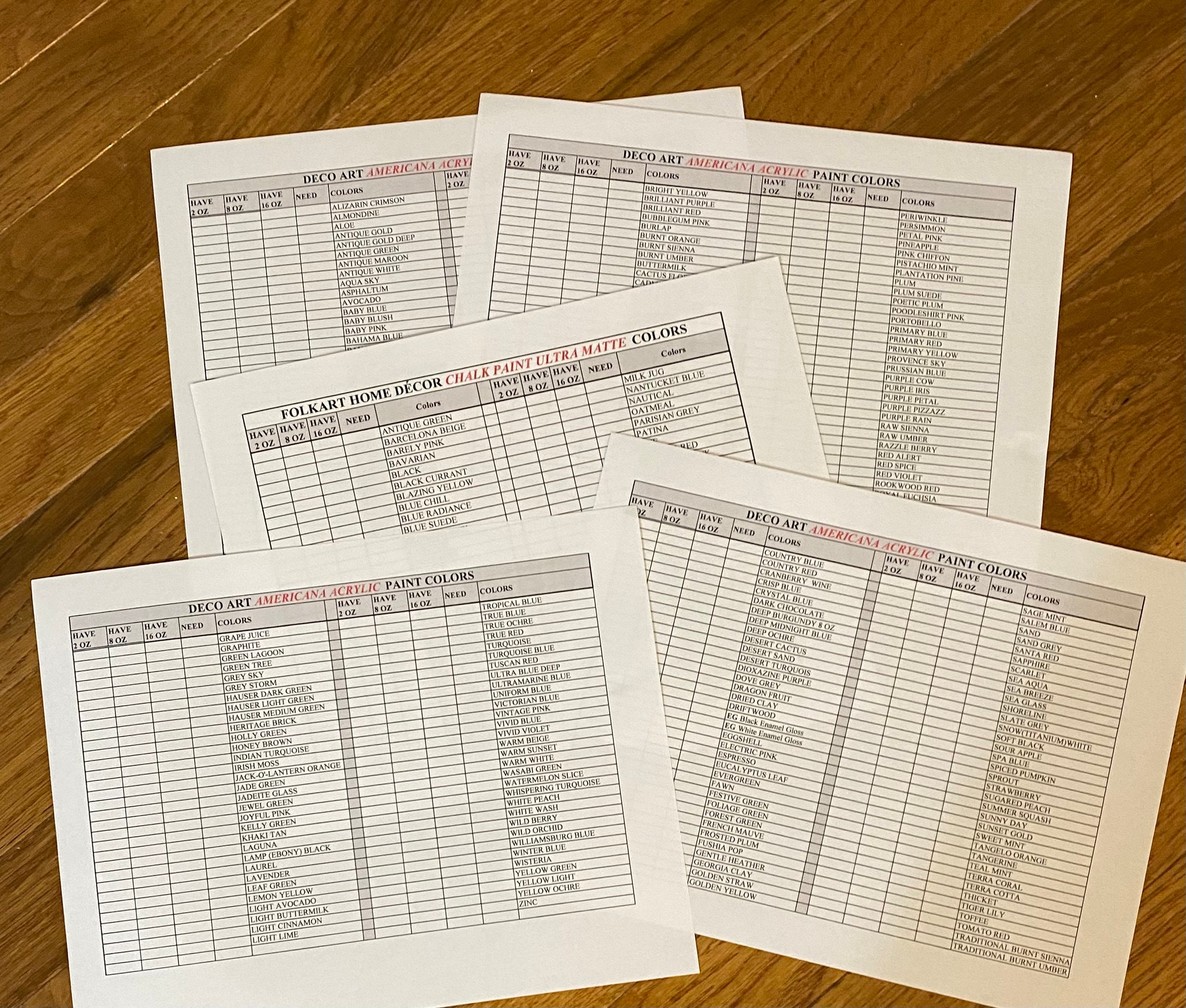 Deco Art Americana Paint Color Chart for Organization/inventory - Etsy