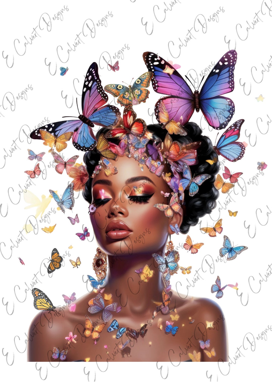 Black Glamourous Lady With Butterfly Hair, Glam Fashion Decoupage ...