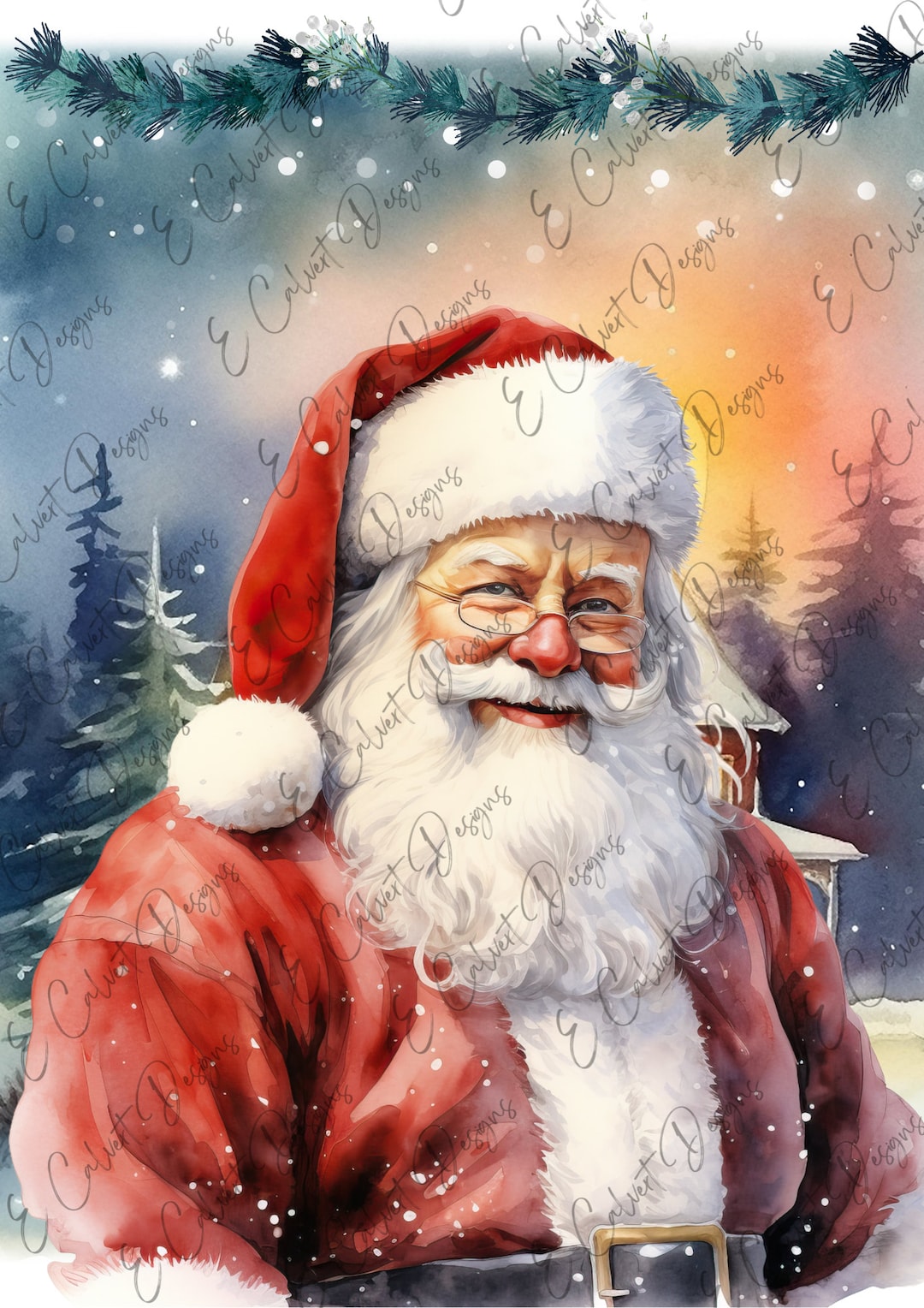 Santa Claus A4 Digitals for Rice Paper Decoupage Watercolor - Etsy