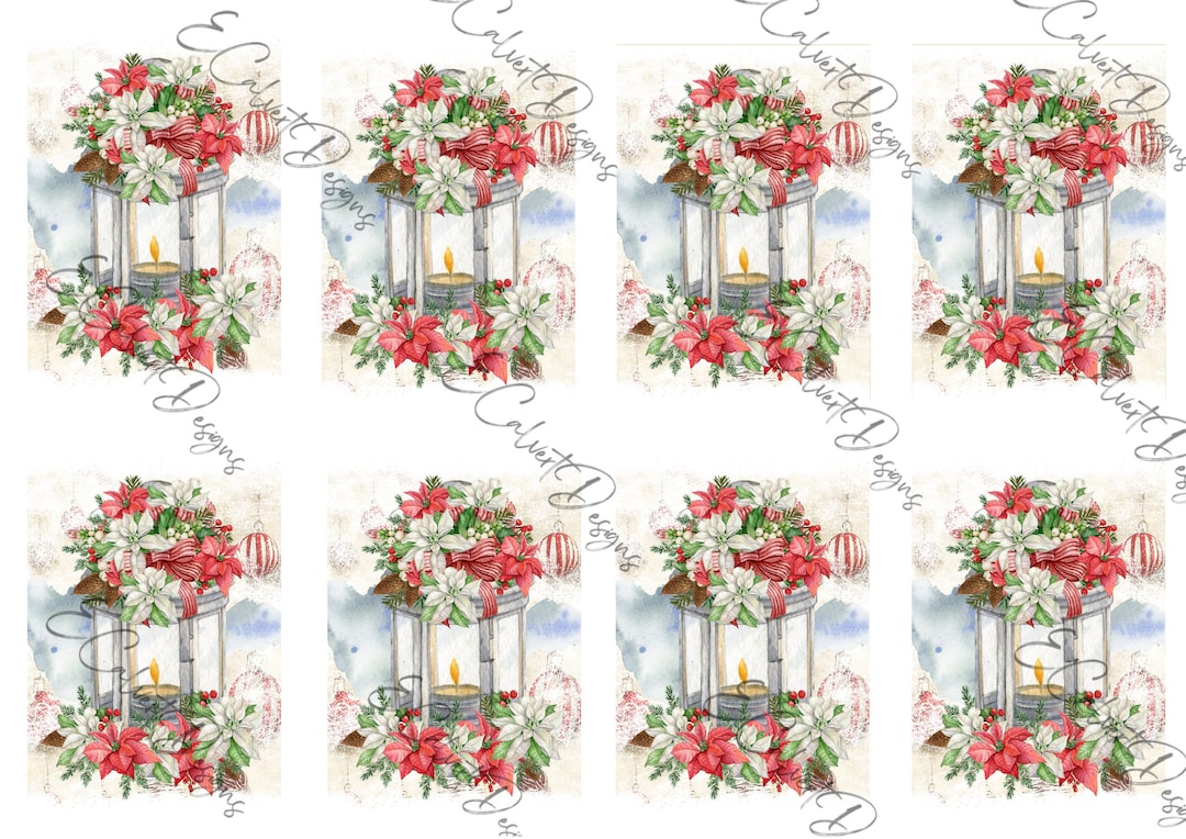 2.5x3 Christmas Lantern Digital for Rice Paper Decoupage Watercolor ...