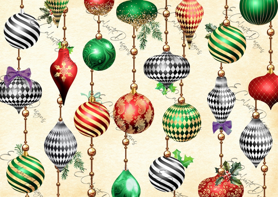 Traditional Christmas Baubles-ornaments Digitals for Rice Paper ...