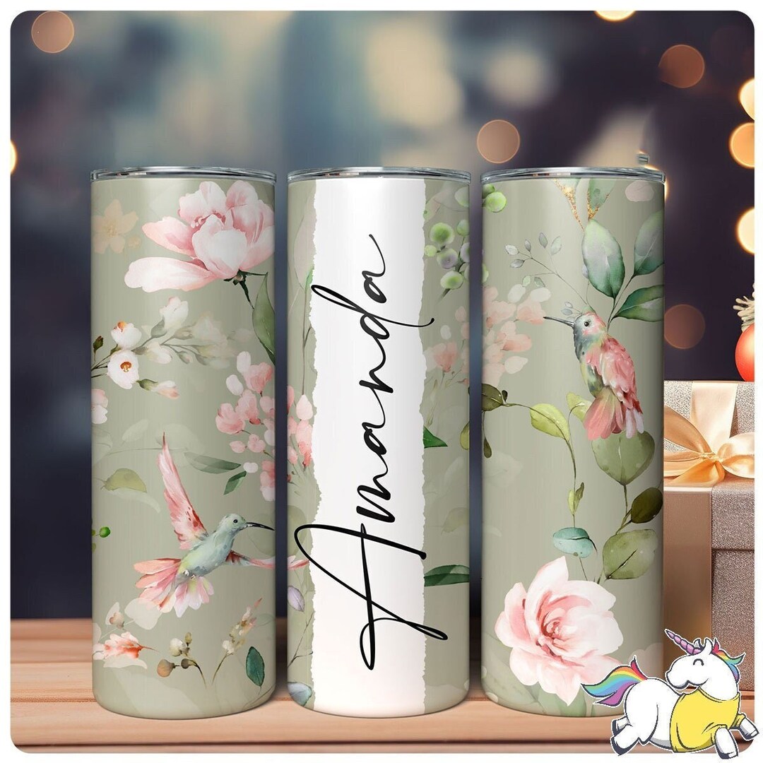 20oz Shimmer Floral Bridesmaid Gift With Straw, Personalized Tumbler ...
