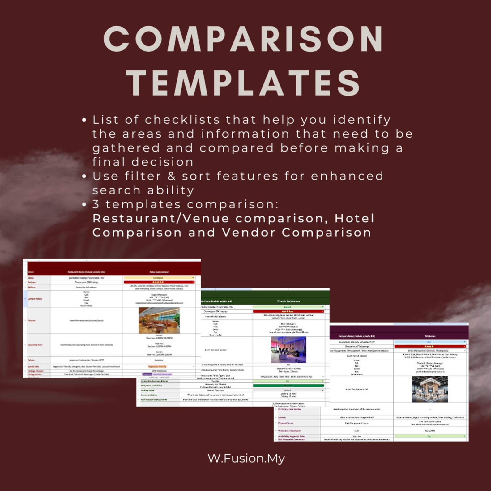 Venue Comparison Restaurant Comparison Hotel Comparison Vendor ...