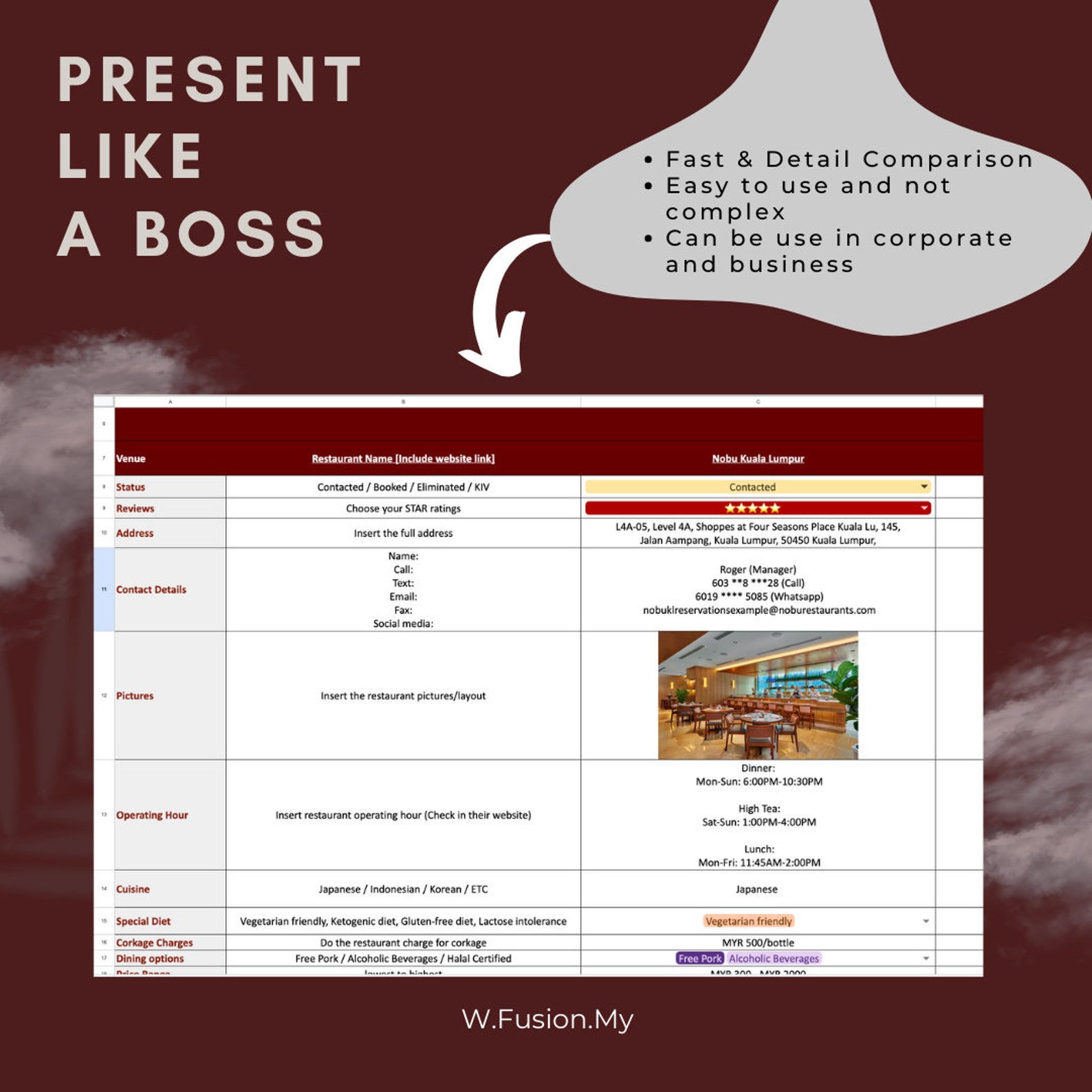 Venue Comparison Restaurant Comparison Hotel Comparison Vendor ...