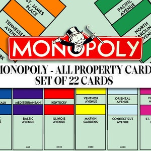 Monopoly Property Collection Set of 22 CARD Pack Monopoly All STREET ...